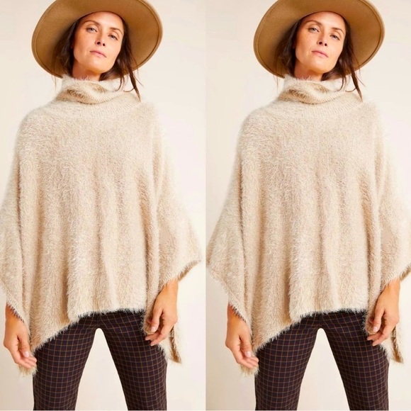 Anthropologie | Sweaters | Akemi Kin Lara Eyelash Poncho Beige Os ...